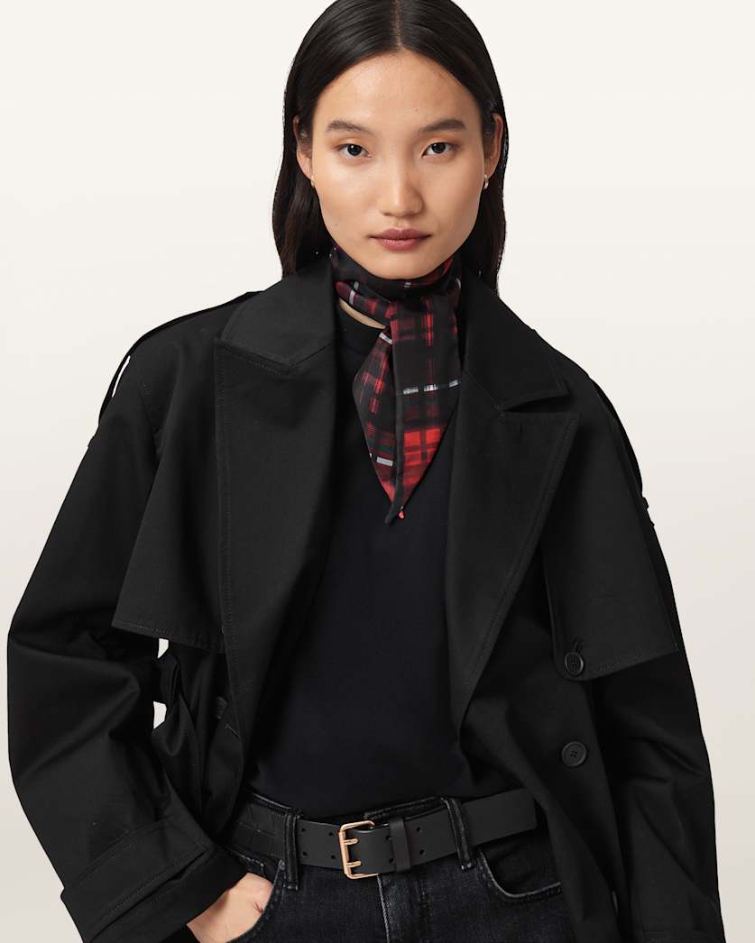 Indy Skinny Silk Scarf Black/Red | ALLSAINTS US